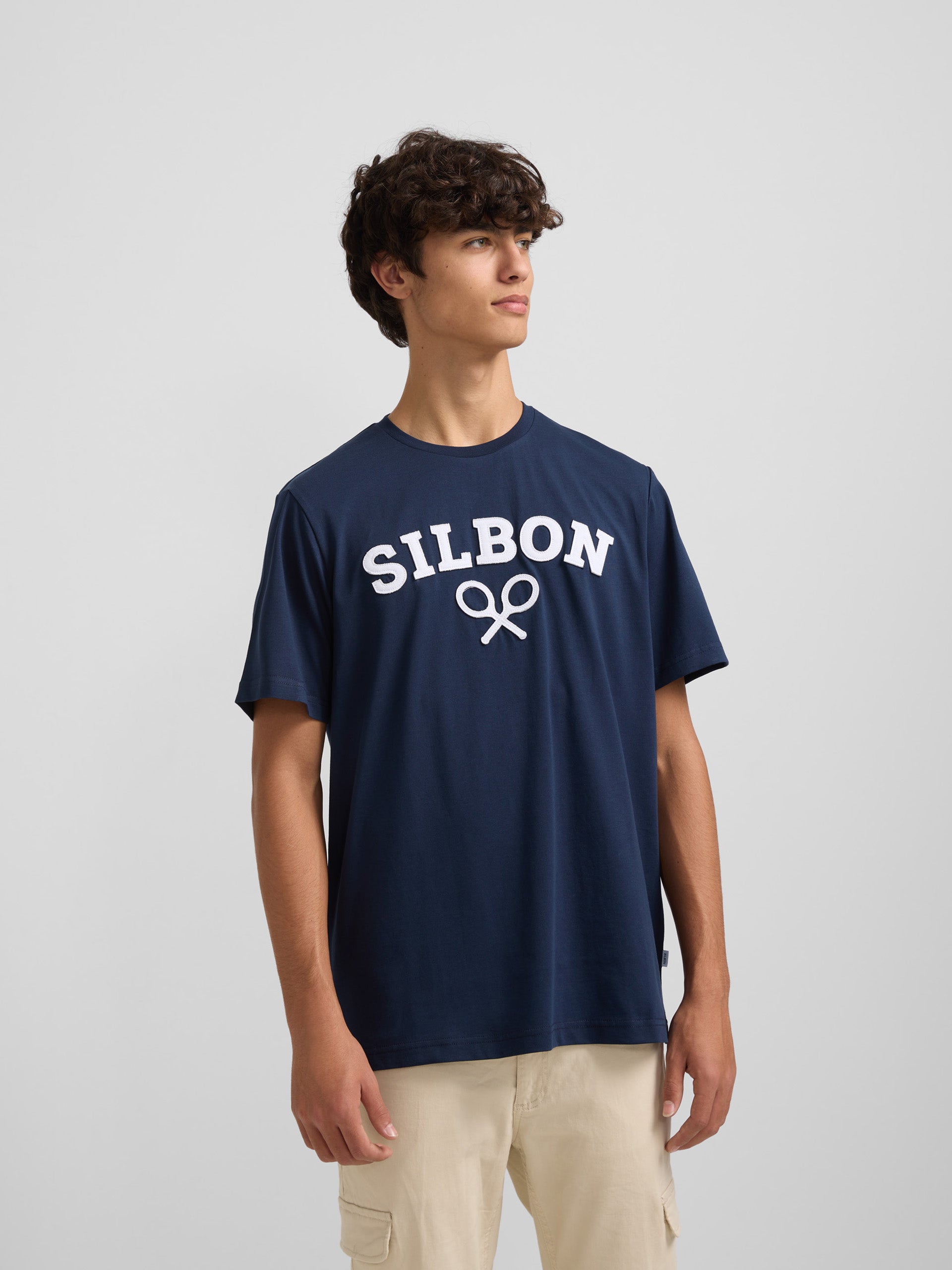 Camiseta silbon raqueta media azul marino