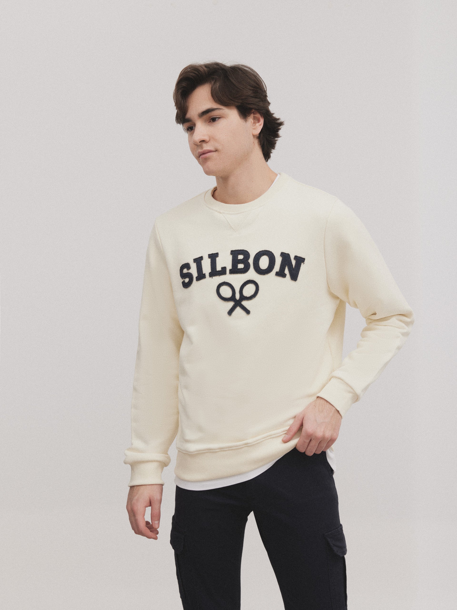 Sudadera silbon raqueta media crema