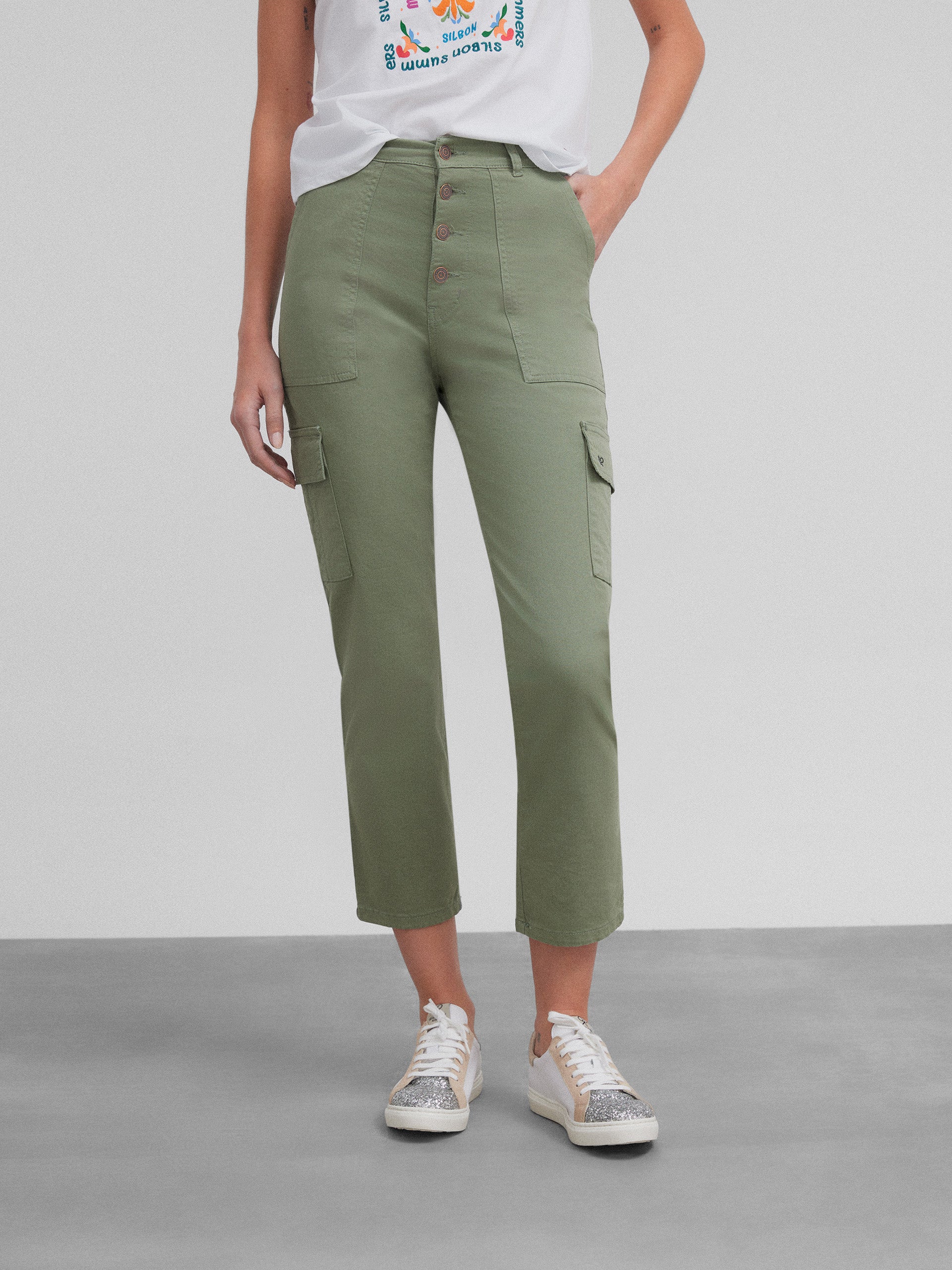 Pantalon woman denim cargo khaki