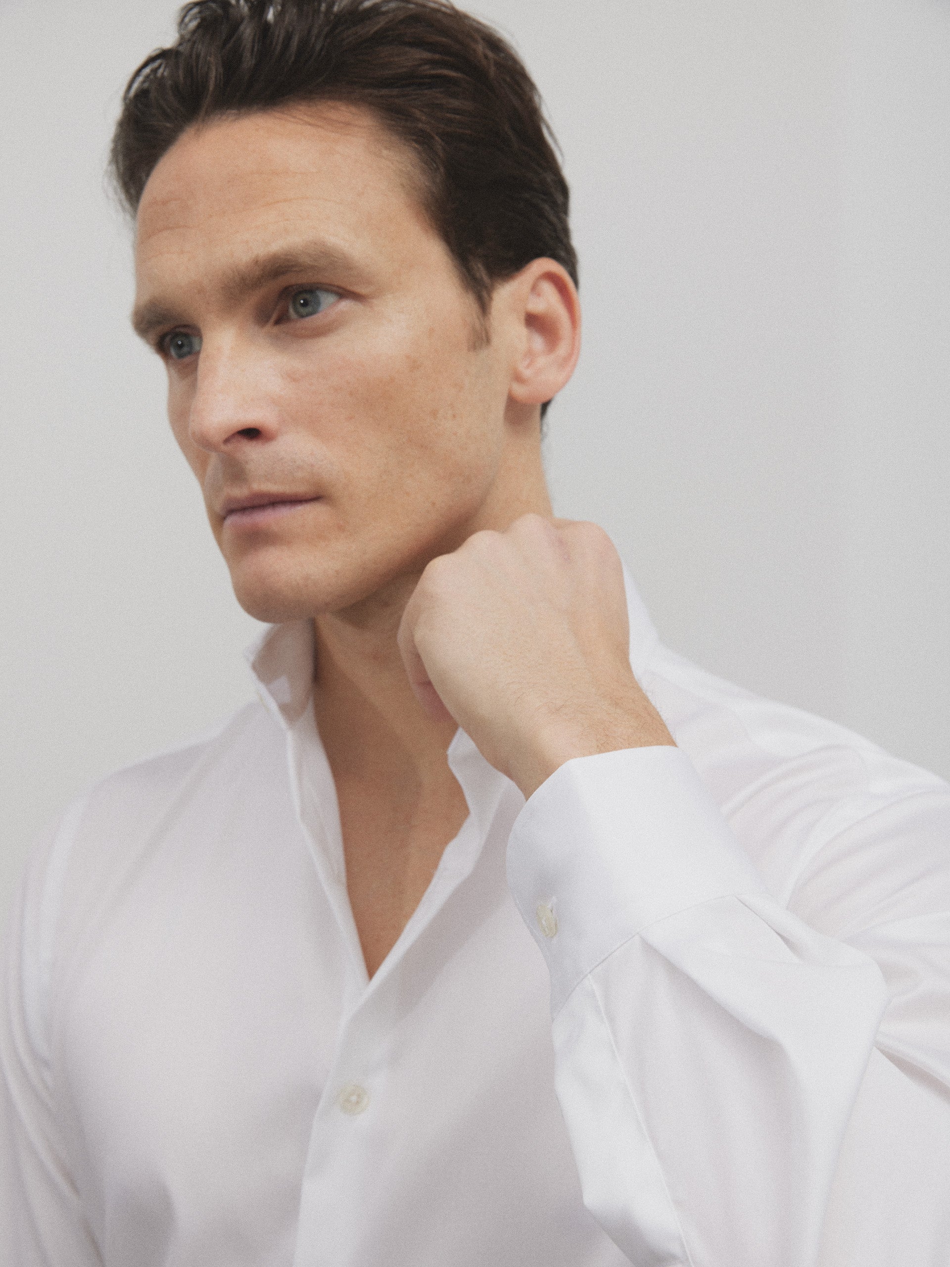 Camisa vestir blanca puño simple easy iron