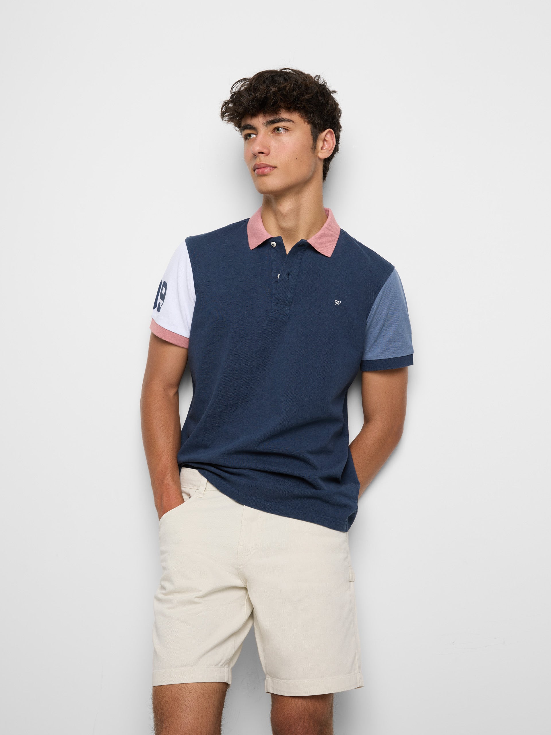 Navy blue fancy sleeve polo shirt