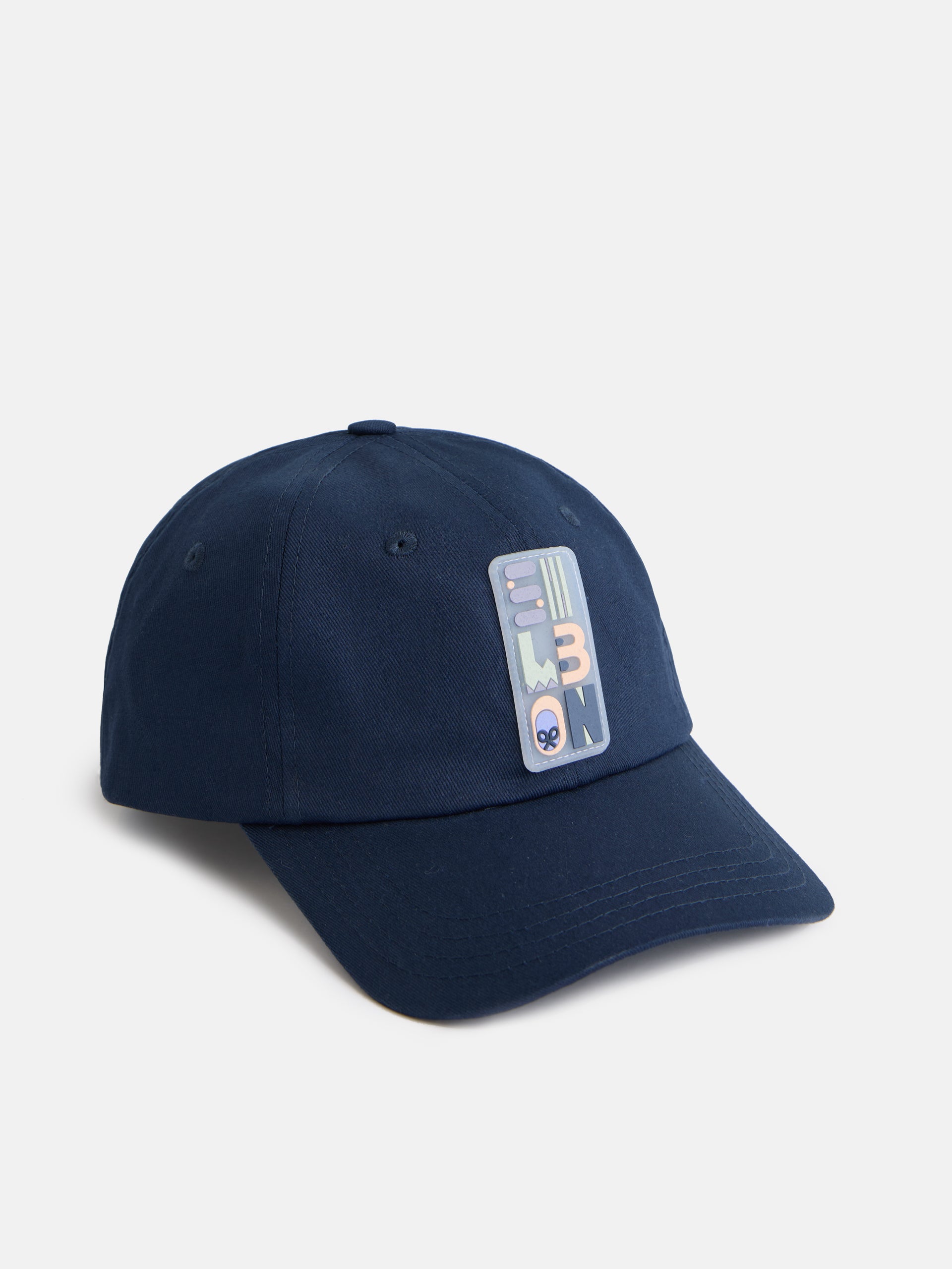 Navy blue geo lettering cap
