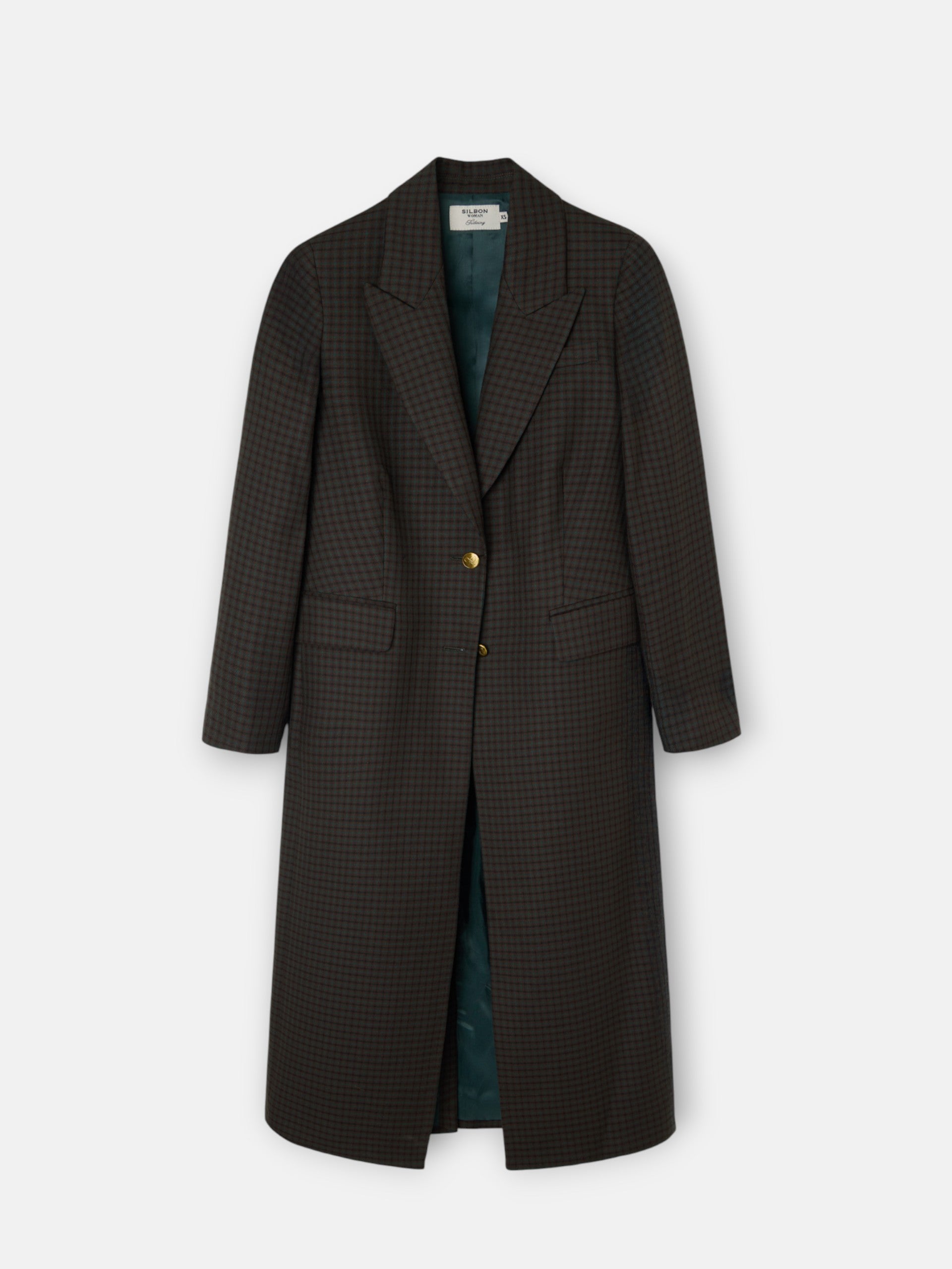 Classic long green checkered coat