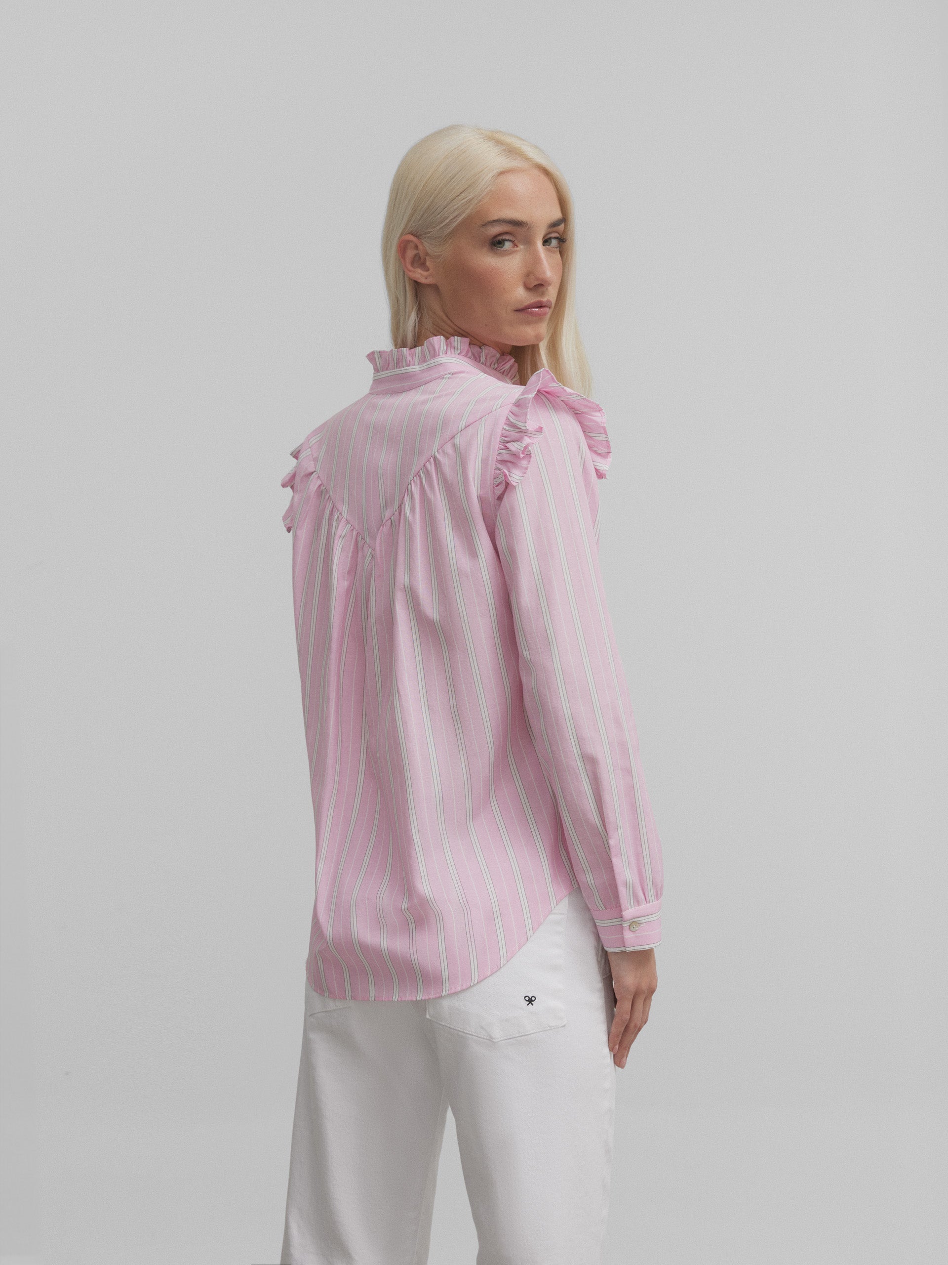 Pink striped ruffle shirt