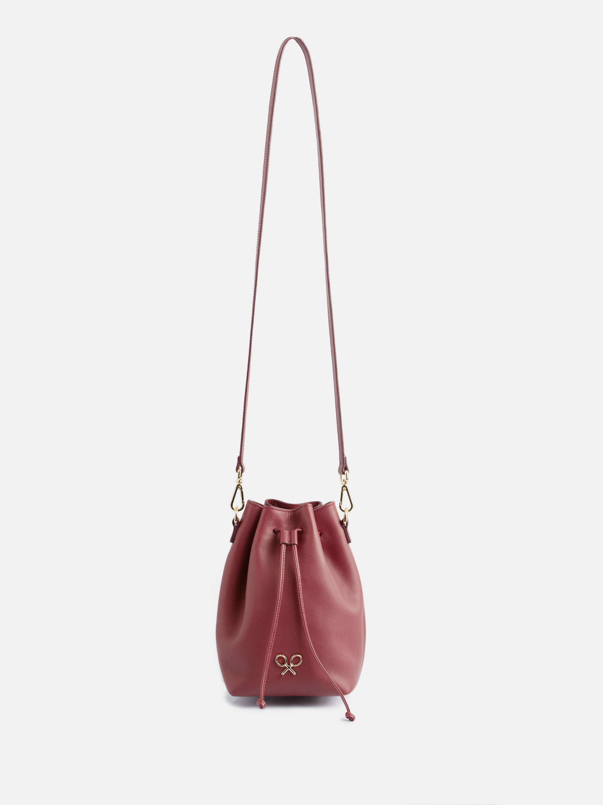 Burgundy leather sack bag